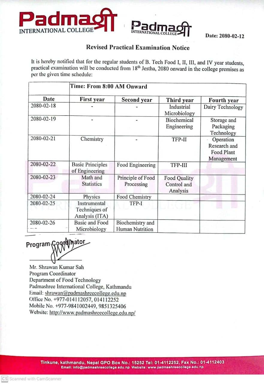 Revised Practical Examination Notice
